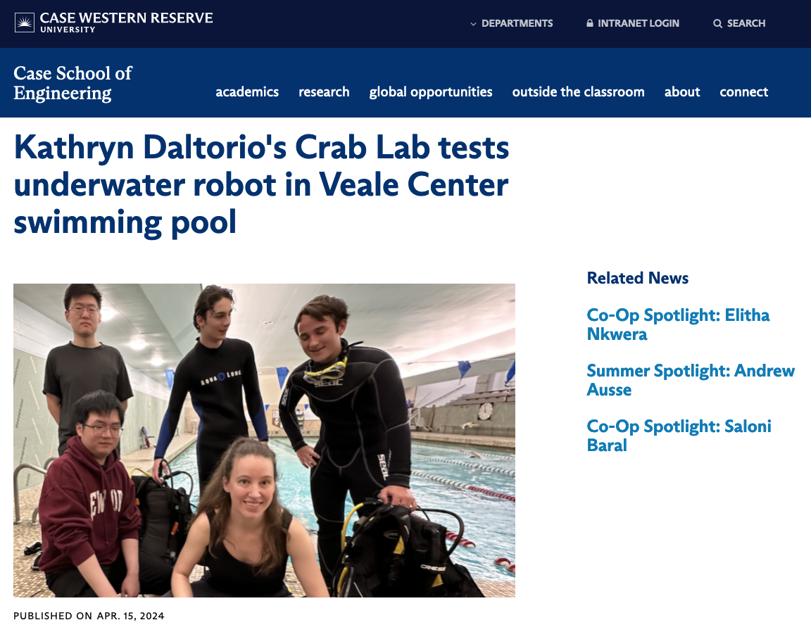 Kathryn Daltorio’s Crab Lab tests underwater robot in Veale Center ...